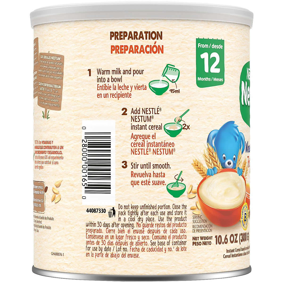 Nestle Nestum Infant Cereal, Wheat & Honey, Made for 12 Months & Up, 10.6 Ounce Canister (Pack of 2)