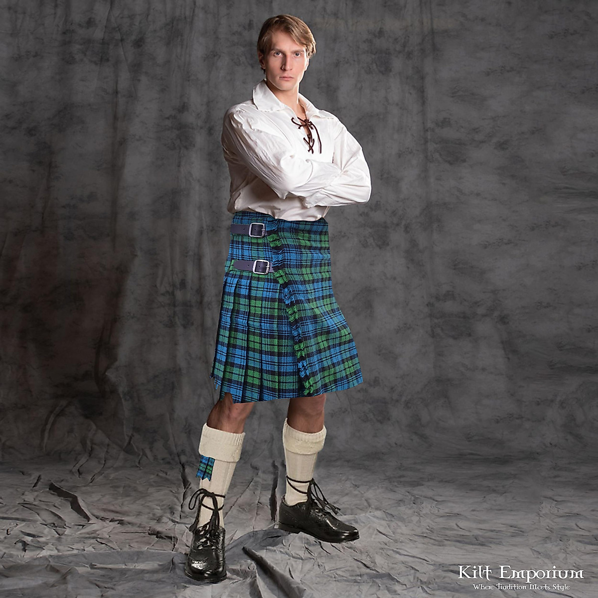 Kilt Emporium Authentic Anderson Tartan Plaid Mens Kilt - Scottish Traditional 5 Yards, 16oz Acrylic Wool Kilts for Men (Ancient Campbell Tartan Kilt, 36)