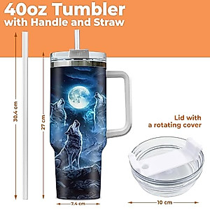 Foxcorner Personalized Wolf 40oz Tumbler with Handle and Straw Gifts for Wolf Lovers, Father's Day Gifts For Men, Dad, Birthday Gift Ideas, Custom Name Insulated Stainless Steel Travel Cup With Lid