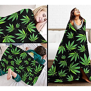 ubnlkto Cannabis Leaves Blanket for Man Fleece Flannel Blanket, Marijuana Weed Throw Blanket Throw Size, Cannabis Vibrant Green Plush Bed Blanket for Woman 60"x80"
