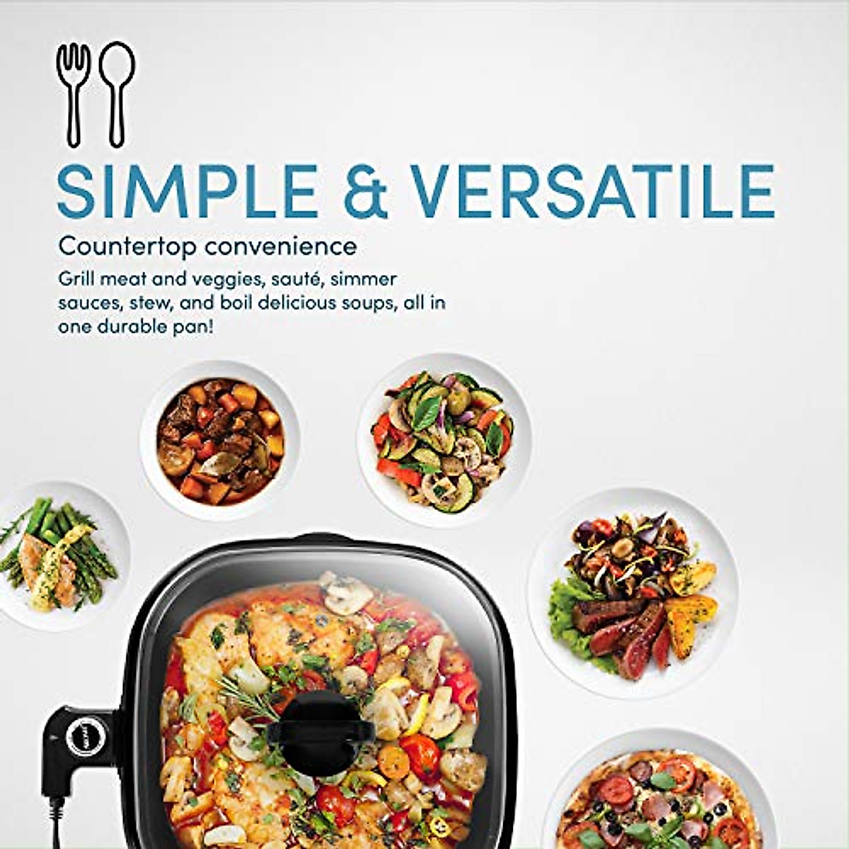 Aroma Housewares ASP-218B Grillet 4Qt. 3-in-1 Cool-Touch Electric Indoor Grill Portable, Dishwasher Safe, with Nonstick Pan & Tempered Glass Lid, Black