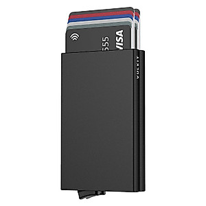 VULKIT Pop Up Wallet, Slim Minimalist Credit Card Holder RFID Blocking Mini Metal Case for Men(black)