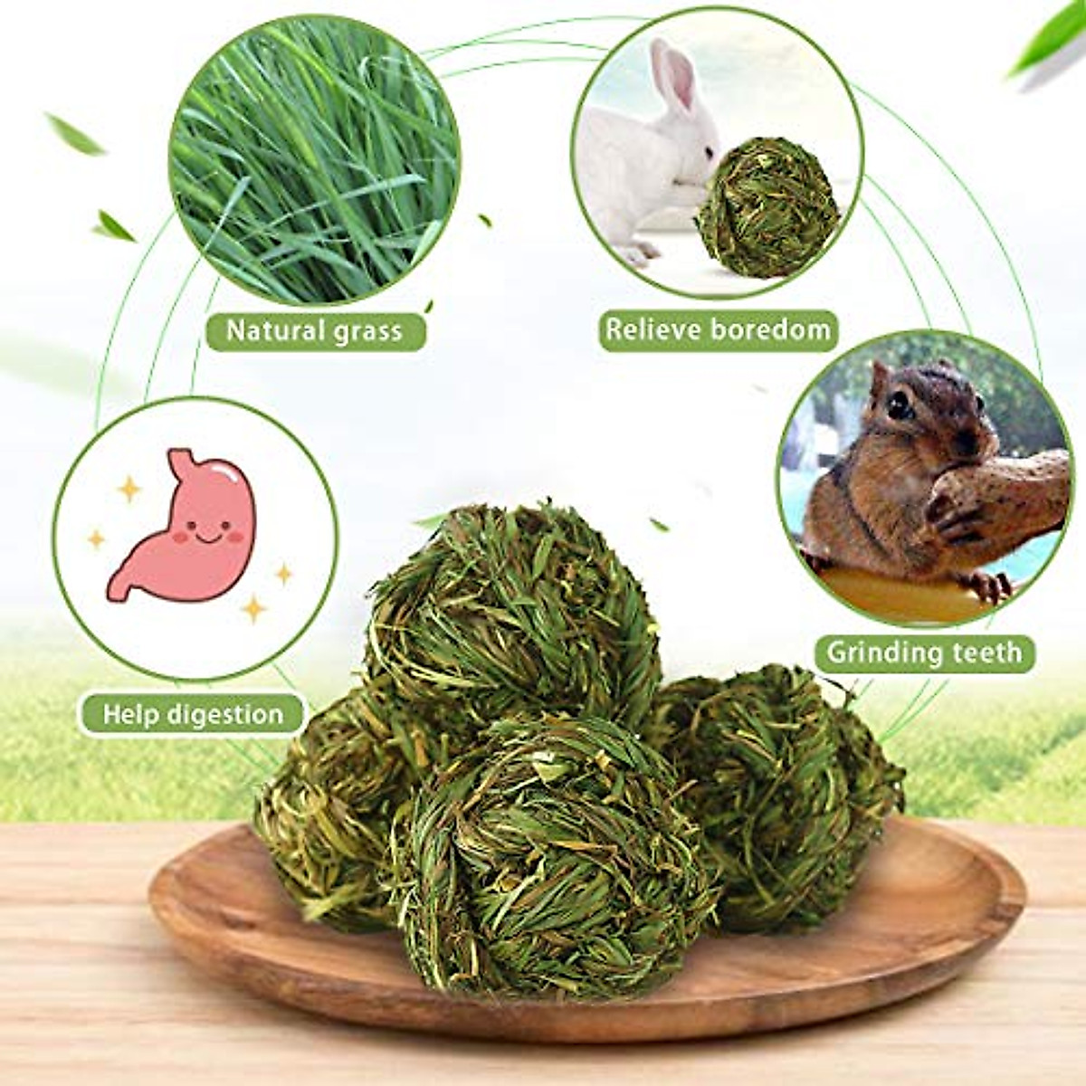 PINVNBY 6 Pack Rabbit Chew Grass Balls,Bunny Natural Timothy Woven Grass Ball Teeth Grinding Activity Play for Hamster,Chinchillas,Gerbils,Guinea Pigs and Other Small Animal