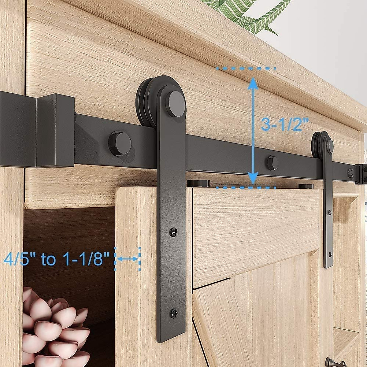 ZEKOO 5FT Super Mini Sliding Barn Door Hardware Kit for Single Door Cabinet, Small Barn Door Hardware Track Kit for TV Stand, Cupboards, Storage Cabinets, Wardrobes, I Shape Hanger (No Cabinet)