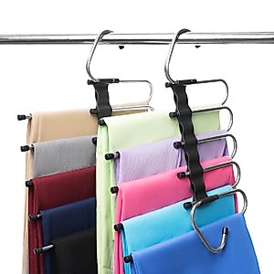 Space Saving Pants Hanger 2 pack - Multifunctional Closet Space Saving Organizer for Jeans, Trousers, Leggings and Slacks - Multi-Layer Black Heavy Duty Pant Hangers Space Saving - Reduce Closet Space