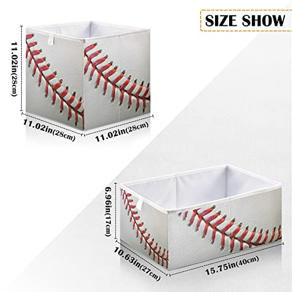 RunningBear Baseball Leather Storage Basket Storage Bin Square Collapsible Shelves Basket Foldable Fabric Cube Organizer for Living Room Car