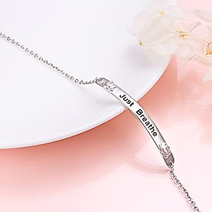 925 Sterling Silver Just Breathe Bracelet for Women for Anxiety Stress Relieving Lotus Flower Charm Bracelets for Lady Yoga Fans Inspirational Cuff Bangle Bracelets