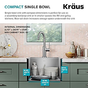 KRAUS Kore 15-Inch Drop In/Top Mount Workstation 16 Gauge Single Bowl Stainless Steel Bar Kitchen Sink with Accessories, KWT311-15