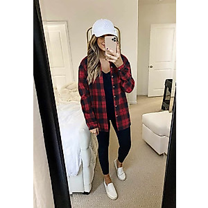 Wenrine Womens Long Sleeve Button Down Shirt Casual Plaid Flannel Shirt Collared Blouse Tops