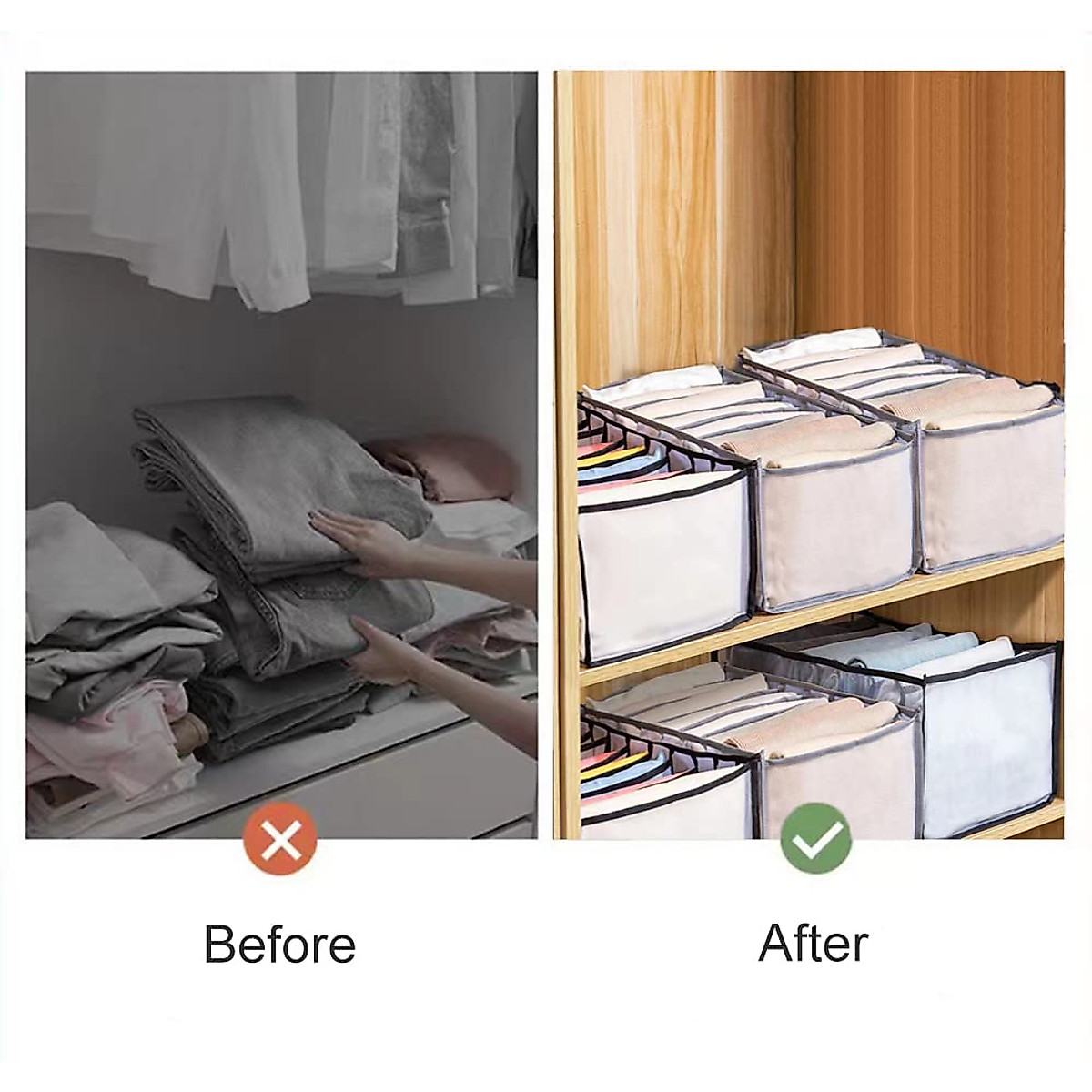 Wardrobe Clothes Organizer for Jeans, 7 Grids Clothes Drawer Organizers for Clothing, Pants Storage Organizer for Closets T-shirt,Legging,Skirts,Jeans,Kid Clothes (1 Pack Gray)