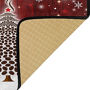 Christmas Coffee Tree Kitchen Rug, Snowflakes Dark Red Door Mat Bath Rug Home Decor Floor Mat Non-Slip Carpet for Kitchen Living Bedroom 39 x 20 Inch