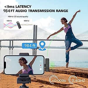 JOSTART Wireless Lavalier Microphone for iPhone/iPad with Charging case, 656ft Range,24H Working,4-Channel Omnidirectional Noise Canceling Lapel Mics for Video Recording Interview Streaming Vlog