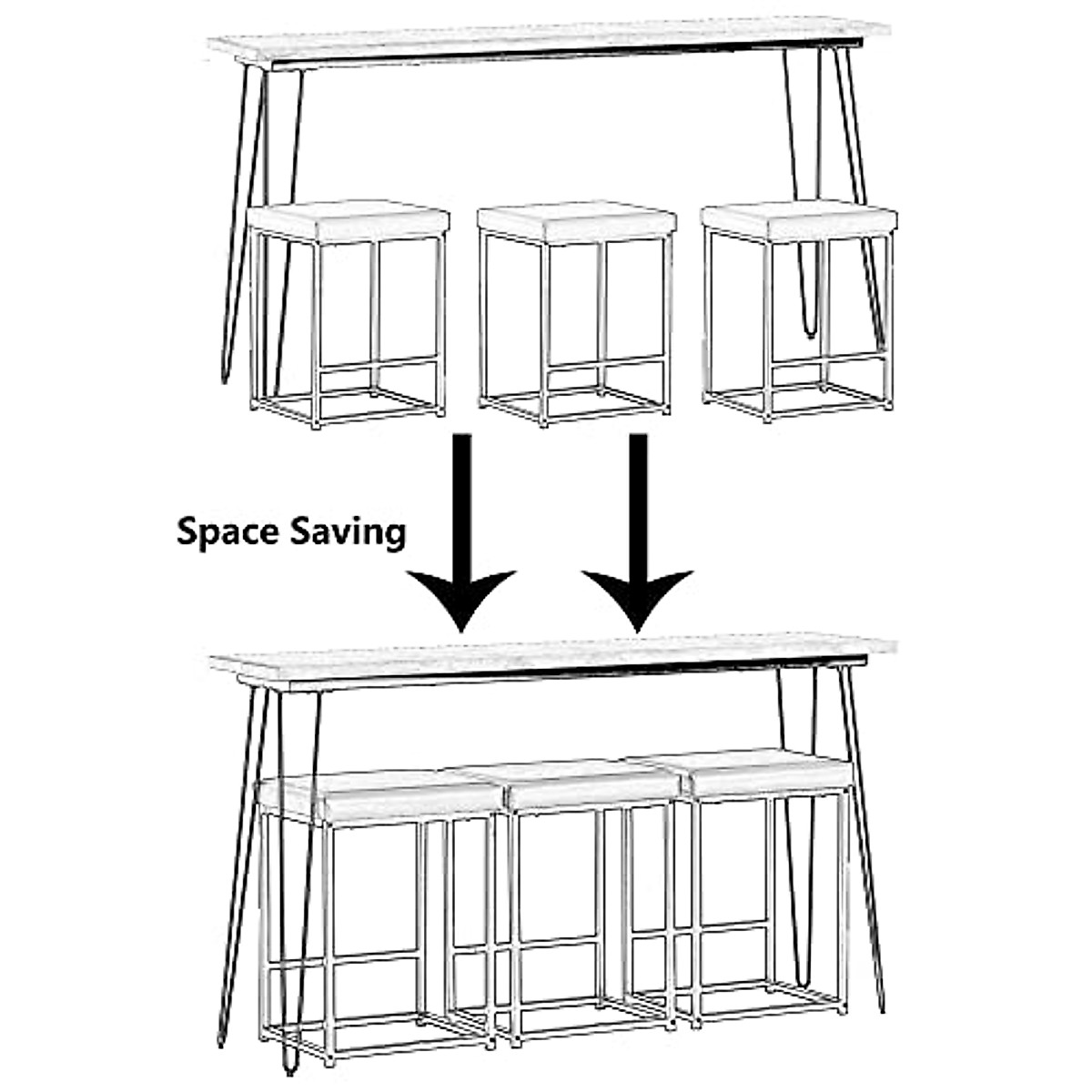Merax 4-Piece Counter Height Wooden Dining Set with Extra Long Dining Table and 3 PU Stools, Bar Table Set for Kitchen Dining Room, Rustic Brown Table + Black Stool