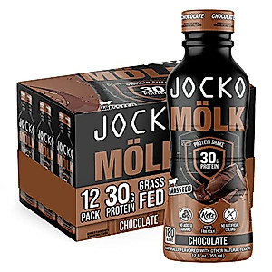 Jocko Mölk Chocolate Protein Shakes – Naturally Flavored Protein Drinks, KETO Friendly, No Added Sugar, 30g Grass Fed Protein - Protein Shakes Ready to Drink, 12 FL Oz, 12pk