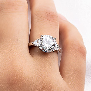 AnuClub 4.6ct Moissanite 3 Stone Engagement Rings D Color VVS1 Round Cut 18K White Gold Plated 925 Sterling Silver Anniversary Wedding Promise Ring, Christmas Gift for Women 6