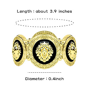 D-Fokes Noble Beautiful Ladies Jewelry Lover Gift Gold Black Lion Head Medal Thickened Stretch Hip Hop Style Gold Lion Head Bracelet