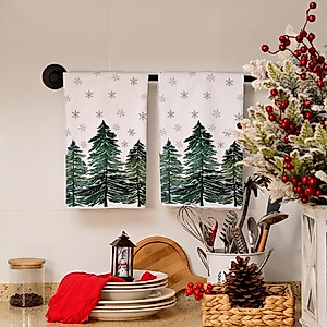 ARKENY Christmas Kitchen Towels Set of 2,Green Xmas Tree Snowflake Dish Towels 18x26 Inch Drying Dishcloth,Farmhouse Nobel Home Decoration AD140