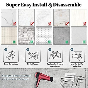 BA-BOLING 1-Pack Single Man/Woman Small Bathroom Shower Caddy Storage Rack with Soap Holder & Hooks, Hanging Adhesive, Tear & Paste, 304 Stainless Steel, Silver