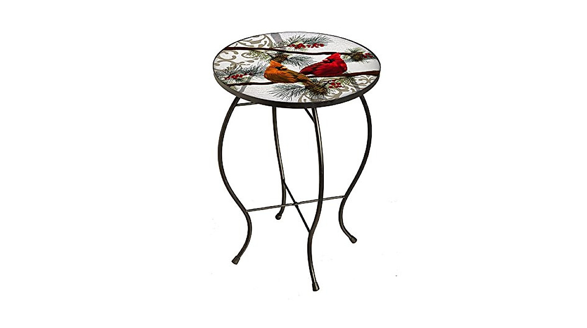 Hand-Painted Cardinals Glass Table for Garden & Patio