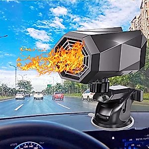 Portable Car Heater,12V Portable Car Heater and Defroster Fast Heating Defrost Defogger Automobile Windscreen Fan Cooling Fan in Cigarette Lighter for Car,Black,1 Pack