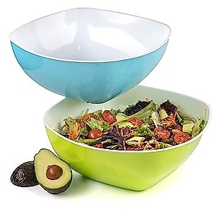 Maxi Nature Salad Bowl Set of 2 - Microwave, Dishwasher & Freezer Safe - Unbreakable & Lightweight Plastic Serving Bowls - Use for Ramen, Noodles, Soup, Pasta & More - Large Size