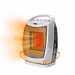 Comfort Zone Oscillating Indoor Space Heater, Portable, Ceramic, Electric, Energy-Efficient, Adjustable Thermostat, Tip-Over Switch, Overheat Protection, Ideal for Home, Bedroom, Office, 1500W, CZ449E
