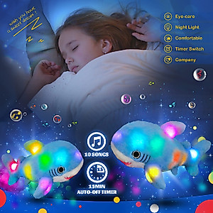 Glow Guards 16'' Light up Musical Shark Stuffed Animal Ocean Life Plush Toy Pillow with LED Night Lights Lullabies Glow Singing Birthday Children's Day for Toddler Kids, Blue