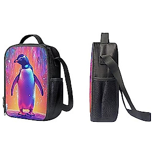 Purple Cute Penguin School Backpack for Middle School Boys Bookbag With Lunch Bag and Pencil Bag, Animals Schoolbag Rucksack Preschool Back Packs Shoulder Bags for Teens Women