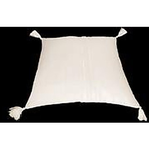 Saffron Floor Cushion Cover - Decorative Square Pillowcase White 32x32 inch (80x80 cm) Cotton with Tassels Removable COVER, Insert not included