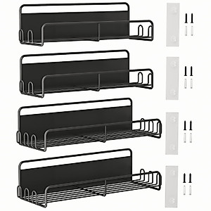 coobest Magnetic Spice Rack for Refrigerator, 4 Pack Magnetic Spice Rack Organizer with Super Strong Magnetic, Metal Kitchen Organization, Spice and Seasoning Organizer, Kitchen Gadgets, Black