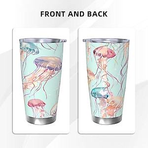 AYCZN Colorful Jellyfish 20 OZ Tumbler Stainless Steel Travel Coffee Mug, Sea Ocean Insulated Water Bottle with Lid and Straws Leakproof Thermal Cup