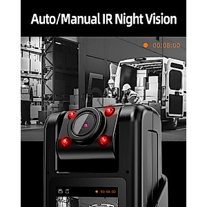 VIDCASTIVE 4K WiFi Body Camera Built-in 64G Record Video Audio, Police Body Worn Cam with 180° Rotatable Lens, Night Vision, 2000mAh Battery for Daily Records, Delivery/Serving Jobs