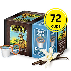 Cafe Don Pedro French Vanilla Low Acid Coffee Pods - Compatible with K-cup Coffee Maker, 100% Arabica, Battles Heartburn, Acidic Reflux, 12 count