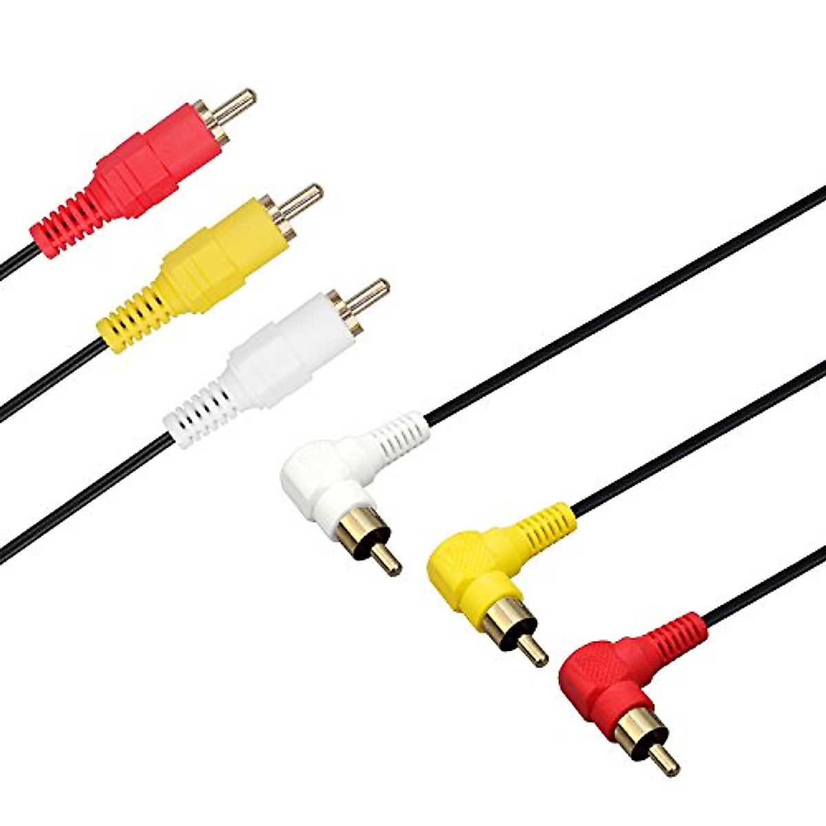 3 RCA Cable - Gold Plated 90 Degree Right Angle RCA Audio/Video Cable 3 Male to 3 Male Composite Video Audio A/V AV Cable (6ft/1.8m)