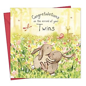 Twizler New Twins Card with Twin Bunnies - New Baby Twins Card - Card New Twins - Congratulations Baby Twins Card – New Baby Card Twins – New Twins Gift - Newborn Twins Card -Twins Baby Gifts