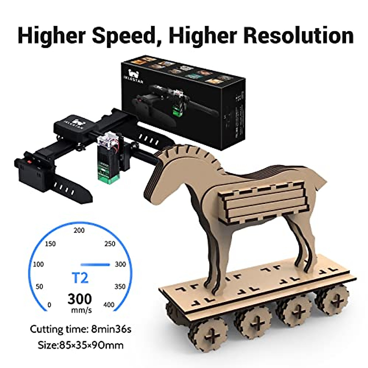 20W Portable Laser Cutter Engraver Machine, Mini Laser Engraving Cutting Machine IKLESTAR T2, 5W Optical Power DIY Laser Engraver for Wood Metal, 0.01mm Accuracy, 7.9'' x 7.9'' Woring Area