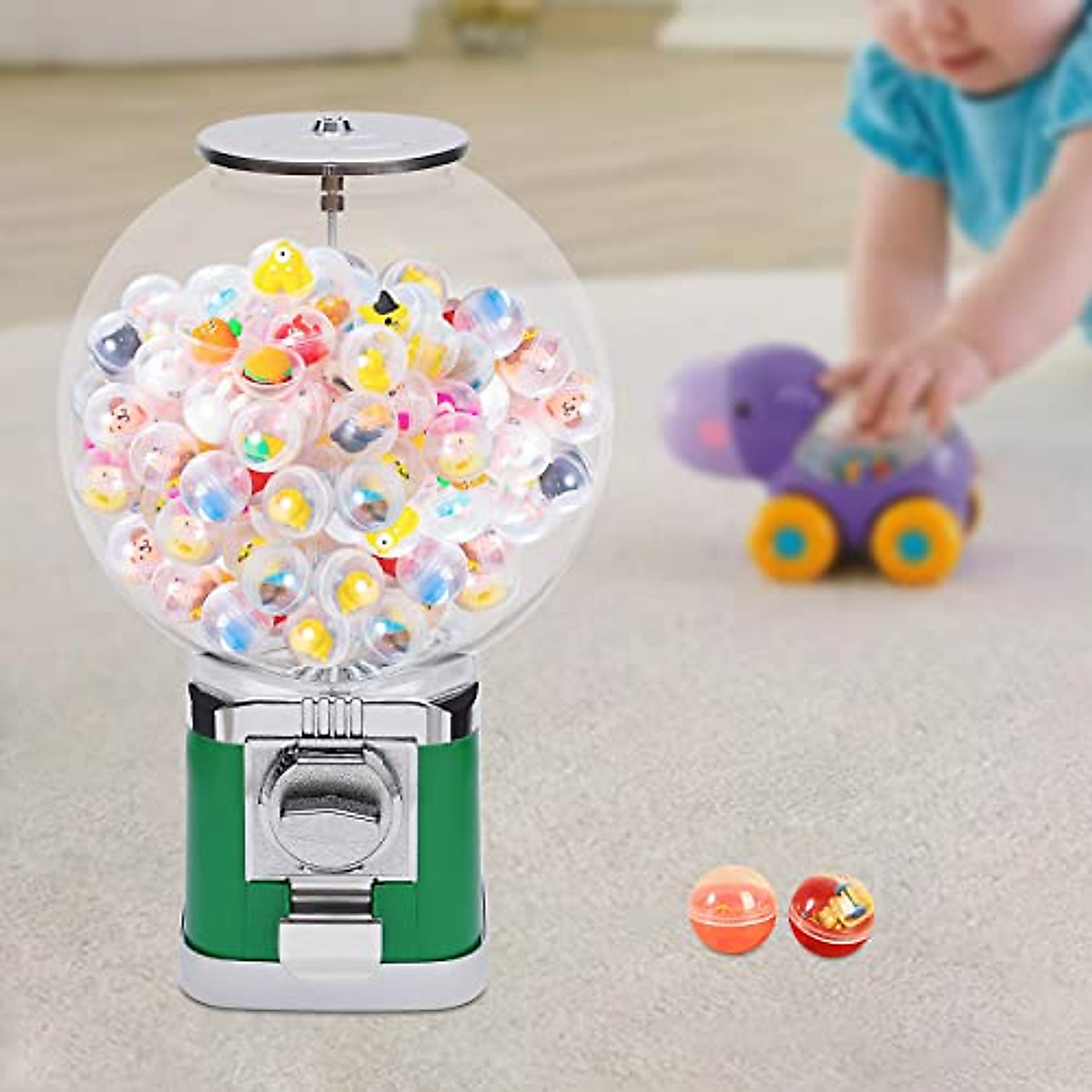 Gdrasuya10 Vending Machine, 18.11" Big Bubble Gumball Machine Lockable Candy Gumball Dispenser Machine Large Capacity Toy Vending Machine for 1.26inch Ball or Candy, Green