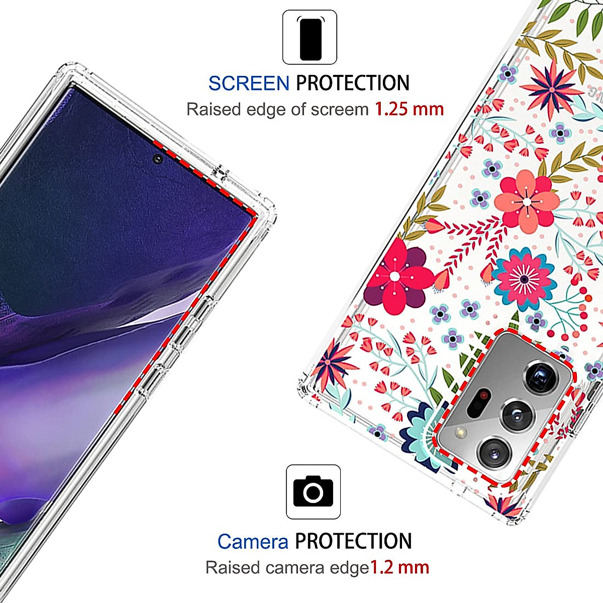 Zoeirc Case for Galaxy Note 20 Ultra 5G, Samsung Note 20 Ultra Clear Case, TPU 360 Full Body Shockproof Hybrid Bumper Crystal Clear Phone Case Cover for Samsung Galaxy Note 20 Ultra (Floral Prints)