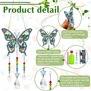 Jetec 3 Pieces Diamond Painting Suncatcher Wind Chime Double Sided Crystal Gem Paint by Number Diamond Painting Hanging Ornament for Home Garden Adults Kids (Dragonfly, Butterfly, Hummingbird)