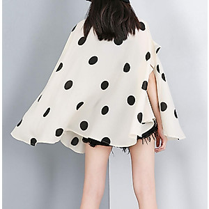 ellazhu Women's Batwing Sleeve Polka Dot Printed Button Down Blouse Oversized Shirt Top for Summer GY1903 White