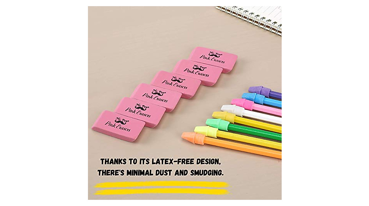 Mr. Pen Pink Eraser Set - 6 Premium & 60 Pencil Toppers for Precise ...