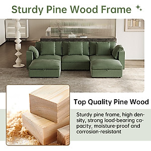 Guyii Sectional Sofa Couch, Modern Luxury Oversized 4-Seater Green Sofa with Storage Ottoman, Convertible Sofa with Back Cushions, L-Shaped Sofa for Living Room, Apartment, Home