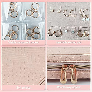 WimuPath Jewelry Travel Organizer Case, Transparent Jewelry Storage Book Ring Binder with Clear Pockets, Zippered Booklet Pouch Bag for Necklaces, Earrings, Rings, Bracelets Accesorries -Pink