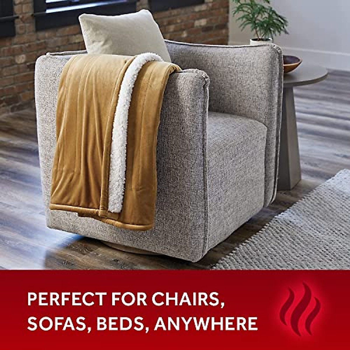 Sunbeam Royal Mink Sherpa Honey Heated Personal Throw / Blanket, Cozy-Warm, Adjustable Heat Settings