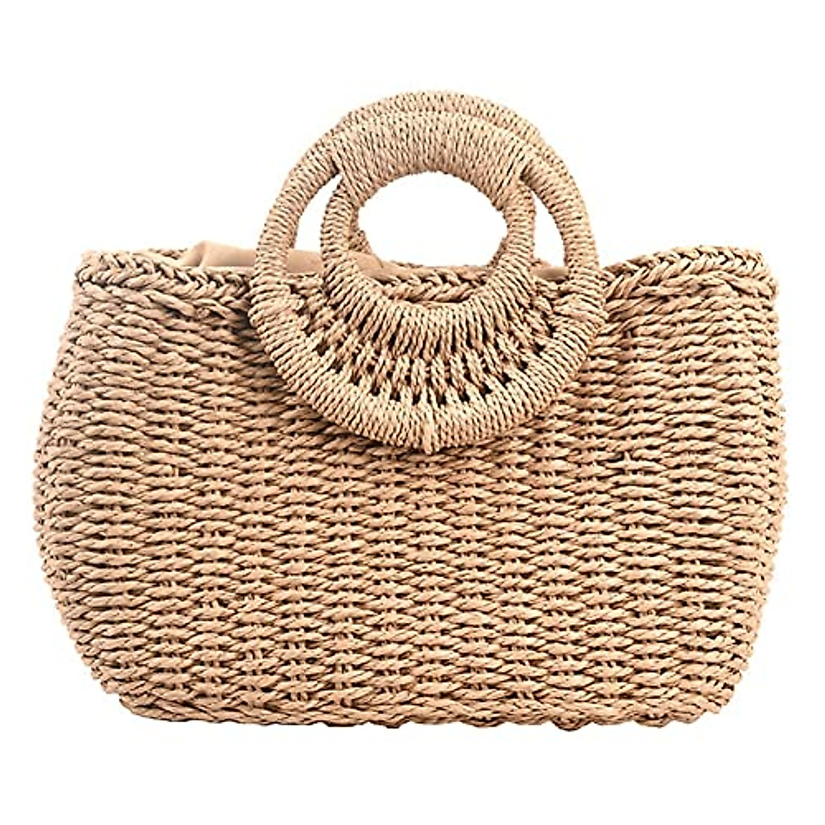 Handmade Woven Straw Handbag Women Summer Trendy Beach Travel Tote Bag Purse