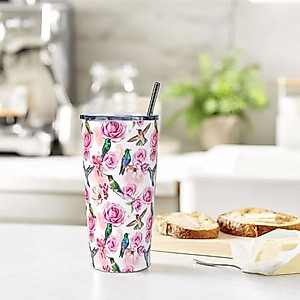 Yaxongx 20oz Tumbler Roses Hummingbird Double Wall Vacuum Insulated Coffee Mug with Lid and Metal Straw Brush Reusable Stainless Steel Water Bottle Travel Cup Gifts for Car Ice Drinks Hot Beverage