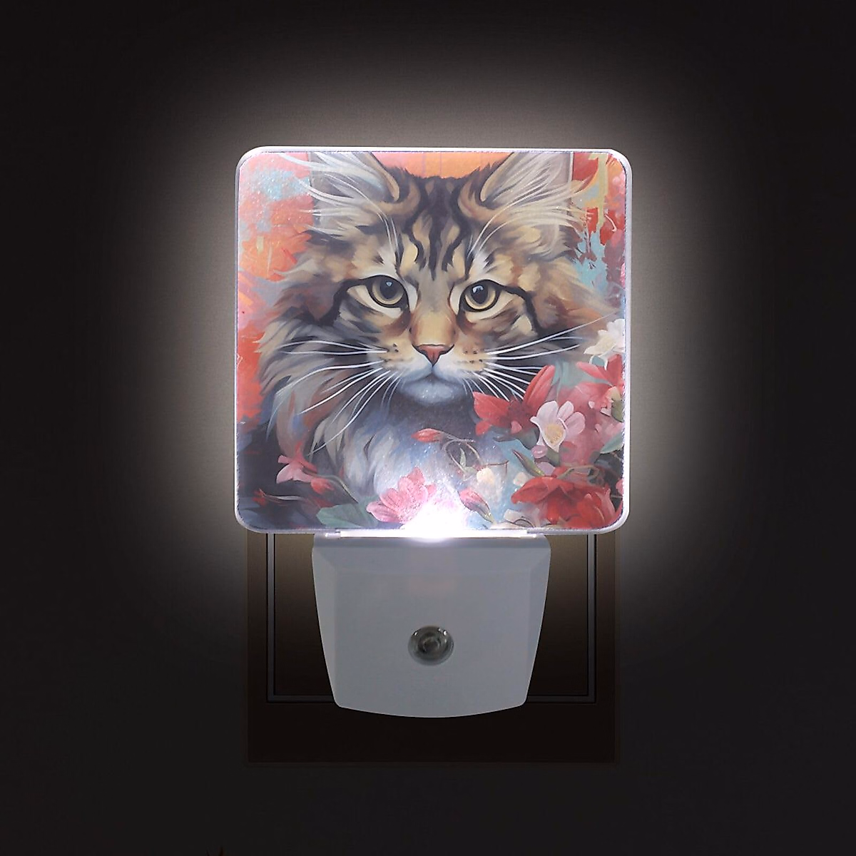 ZENWAWA Painting Longhair Cat Night Light Plug into Wall Decorative Auto Dusk to Dawn Sensor LED Night Lamp 2 Pack 3×4.5×1.4 in