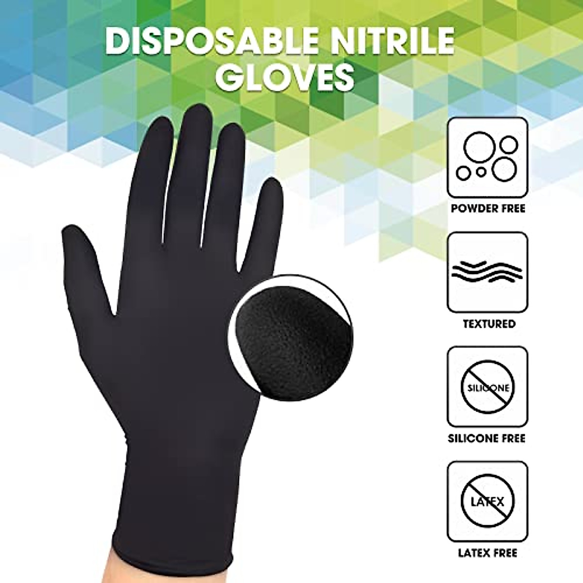 HYSTARCARE Disposable Nitrile Gloves, Small 100pcs, Black, Latex Free, Powder Free, Silicone Free, Textured, 3.5MIL, For Food Processing, Household Cleaning