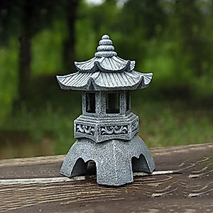 Lovely Ran Zen Solar Pagoda Lantern Garden Statue, Indoor/Outdoor Zen Asian Decor for Landscape Balcony, Garden, Patio, Porch Yard Art Ornament
