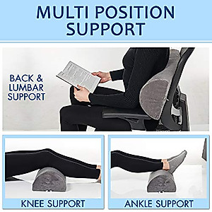 AllSett Health Large Half Moon Bolster Pillow for Legs, Knees, Lower Back and Head, Lumbar Support Pillow for Bed, Sleeping | Semi Roll for Ankle and Foot Comfort - Machine Washable Cover, Grey